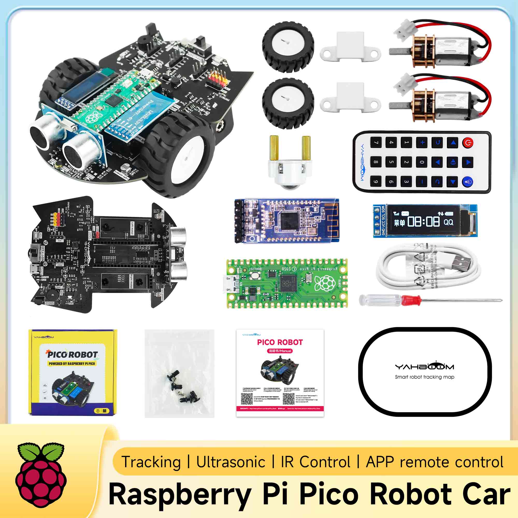 Raspberry Pi Pico Robot Car Diy Robotic Electronic Kit Education Micropython Programming For